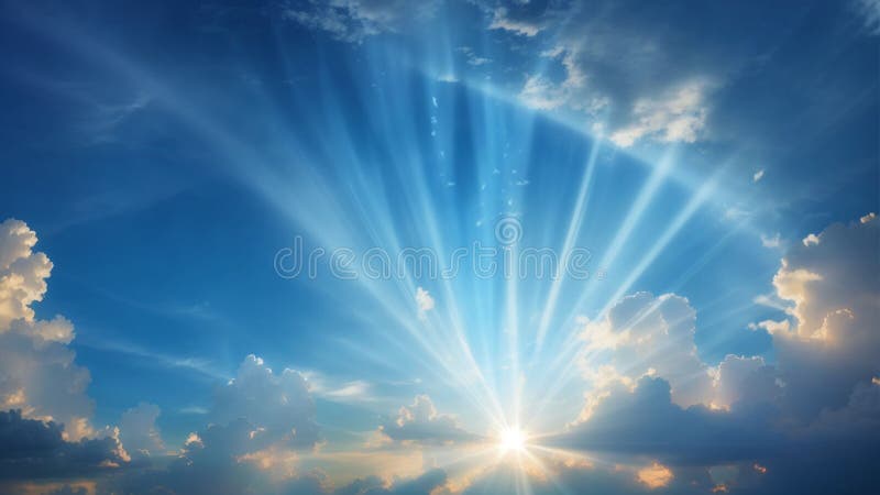 Mystical Blue Sky with Divine Rays of Light Stock Illustration ...