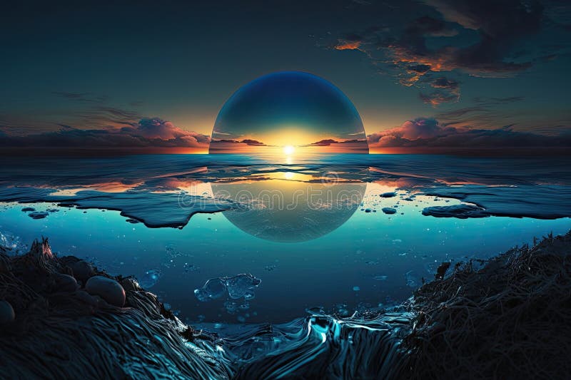 A Mystical Blue Sunset Reflected in Otherworldly Waters Stock ...