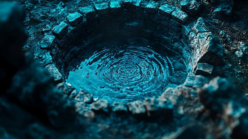 Mystical Blue Well Tranquil Water in Ancient Stone Well Stock ...