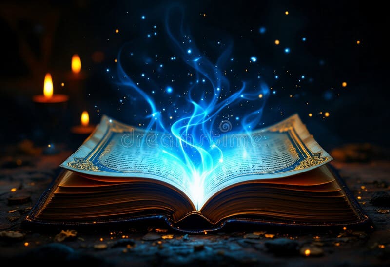 Mystical Book: Ancient Wisdom Unveiled in Blue Celestial Light Stock ...