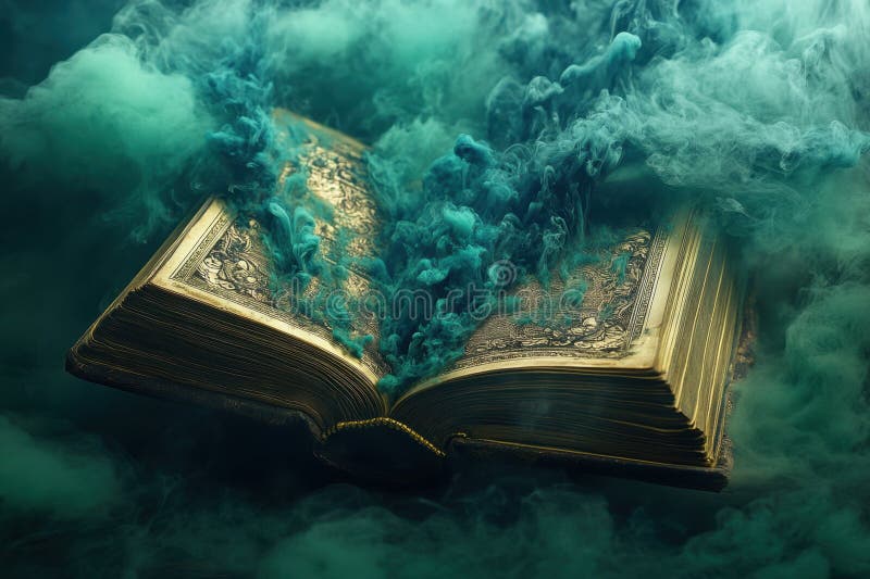 Mystical Book Surrounded by Colorful Smoke and Whimsical Effects Stock ...