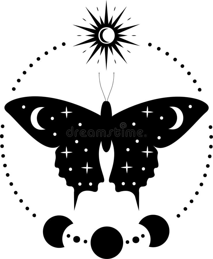 Mystical Moth with Sun and Moon Phases Stock Vector - Illustration of ...
