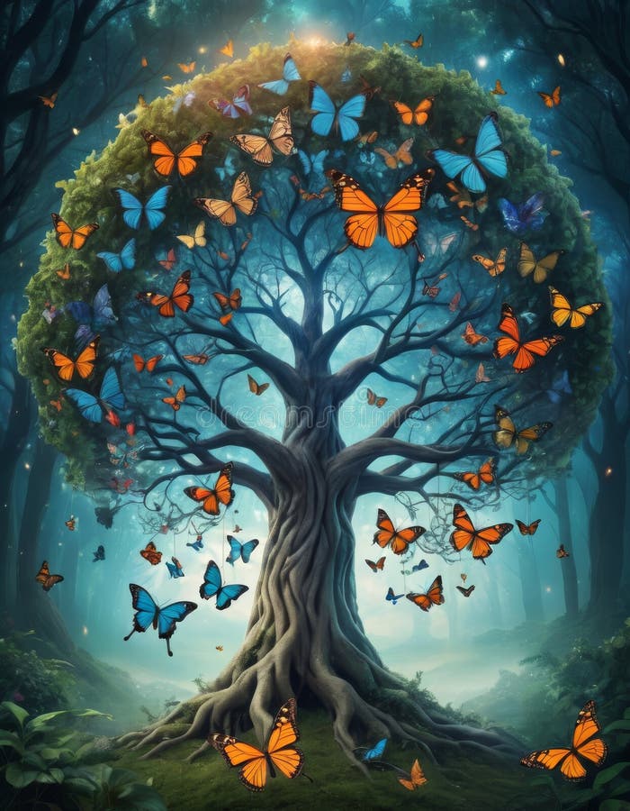 Mystical Butterfly Tree stock photo. Image of orange - 313531996