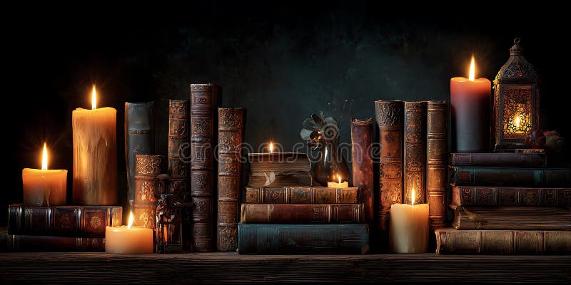 Mystical Candlelight and Ancient Books a Dark Academia Background Stock ...