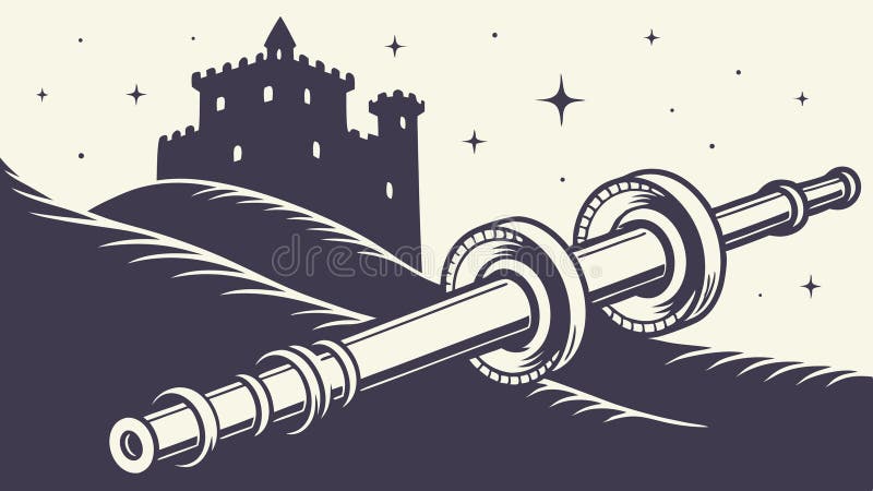 Mystical Castle Stands Near an Old Mechanical Part, Vector Design ...