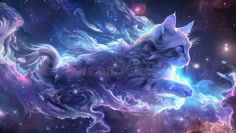 Mystical Cat Composed of Cosmic Elements in a Starry Nebula Stock Image ...