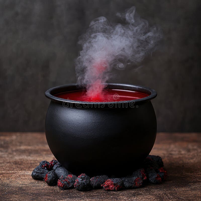 Mystical Cauldron with Bubbling Red Liquid and Smoke Stock Illustration ...