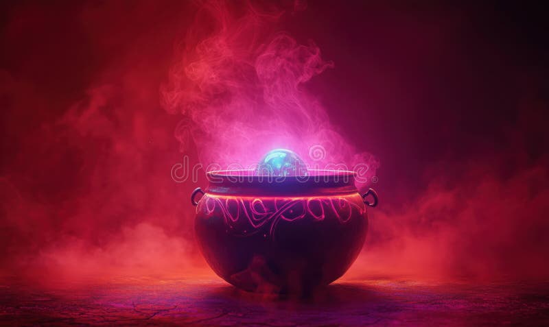 Mystical Cauldron with Glowing Orb Surrounded by Vibrant Smoke and ...