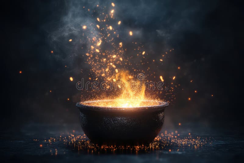 Mystical Cauldron Sparks Enchanting Fire Magic Stock Photos - Free ...