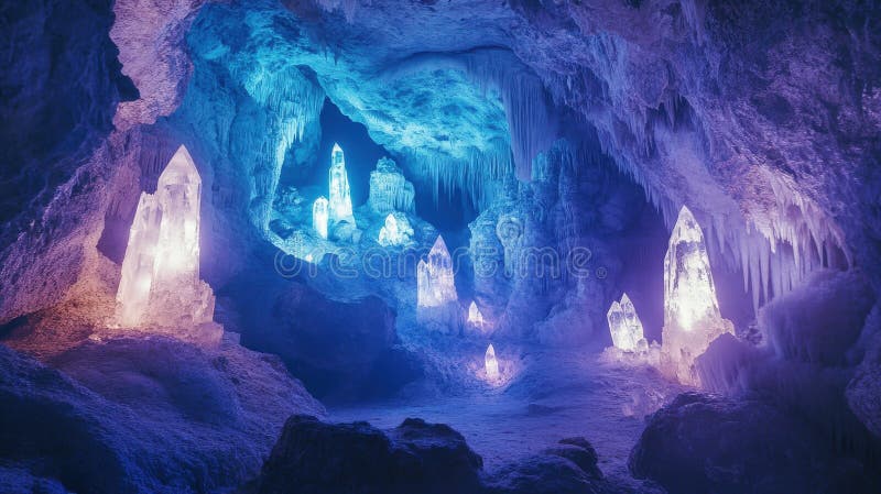 A Mystical Cave Filled with Colorful, Illuminated Crystal Formations ...