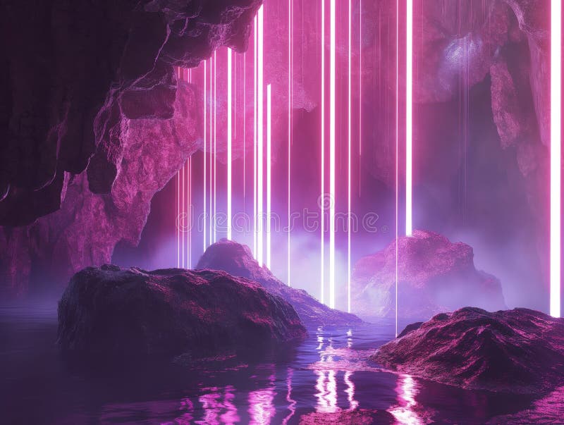 Mystical Cave with Neon Lights Stock Image - Image of purple ...