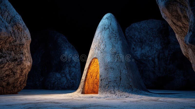 A Mystical Cave Structure Illuminated by Warm Light Surrounded by ...