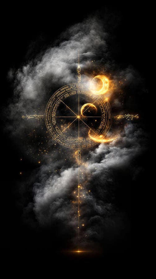 Mystical Celestial Clock with Glowing Sun and Moon Surrounded by Clouds ...
