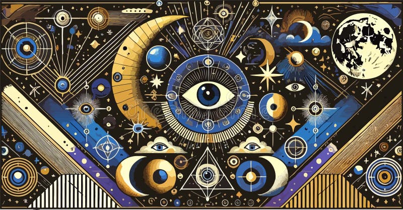 Mystical Celestial Design with Eye and Moon Elements Trendy Abstract ...