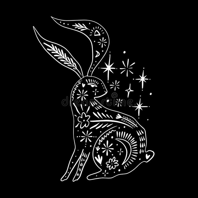 Mystical Celestial Patterned Rabbit or Hare, Set of Vector Ornate ...
