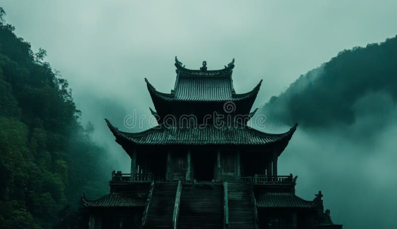 A Mystical Chinese Temple Shrine Hidden in a Dark, Enchanted Forest. Stock Image - Image of ...