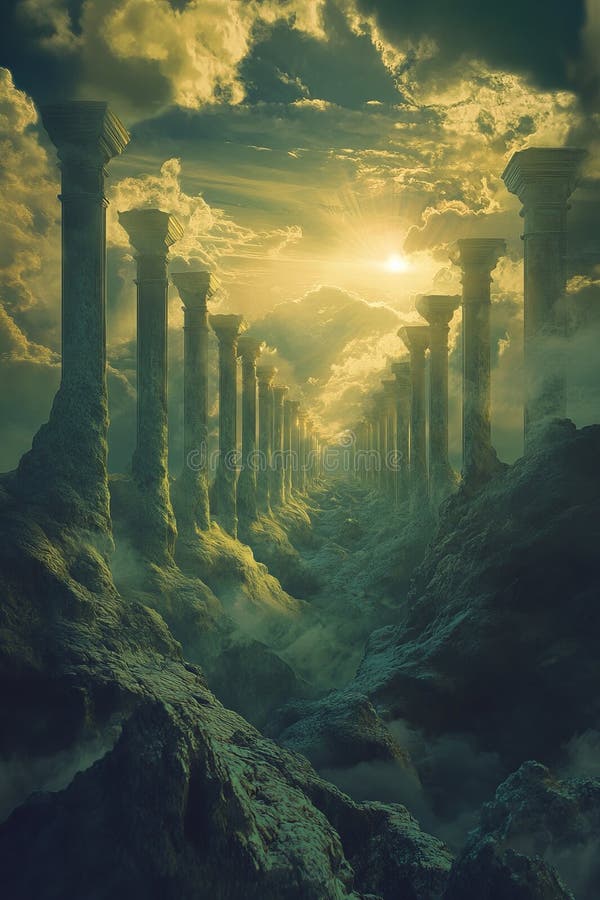 Mystical Columns at Sunset Casting Majestic Shadows on Pathway To ...
