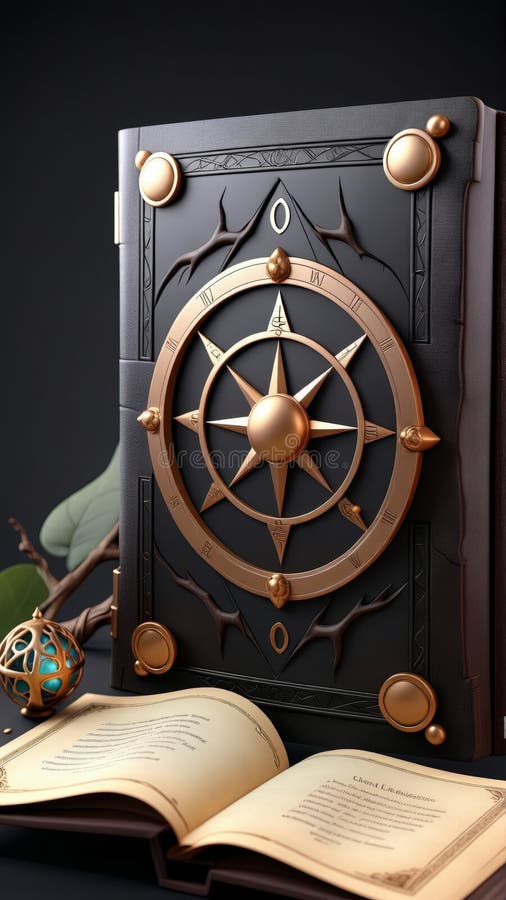 Mystical Compass Book with Ancient Nautical Design and Ornate Details ...