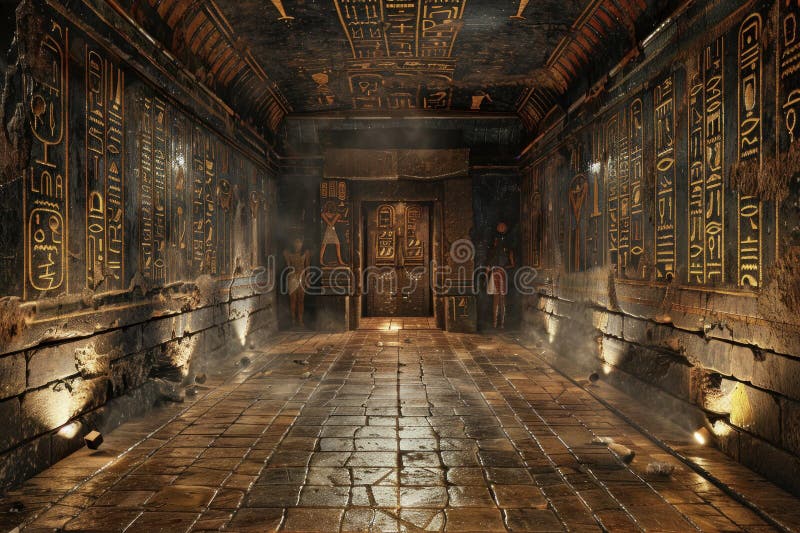 The Mystical Corridor of an Egyptian Temple Stock Illustration ...