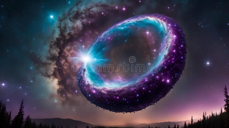 Mystical Cosmic Ring Floating in the Starry Night Sky Stock ...