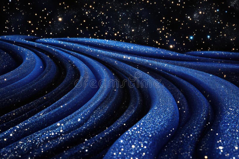 Mystical Cosmic Waves of Glowing Blue Curves in Starry Space Stock ...