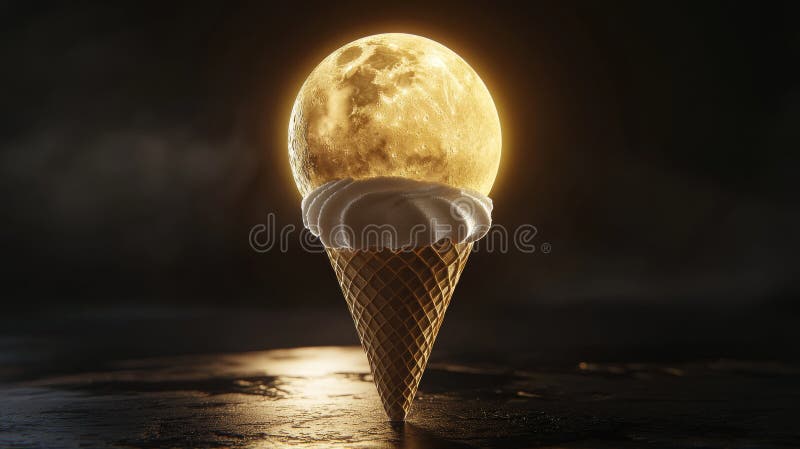 Glowing Moon on Ice Cream Cone in Mystical Dark Setting Stock Photo ...