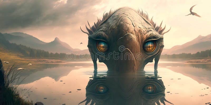 Mystical Creature Emerging from a Lake Generative AI Stock Illustration ...