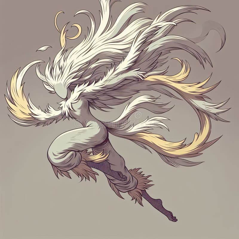 Mystical Creature with Feather-Like Hair Stock Illustration ...