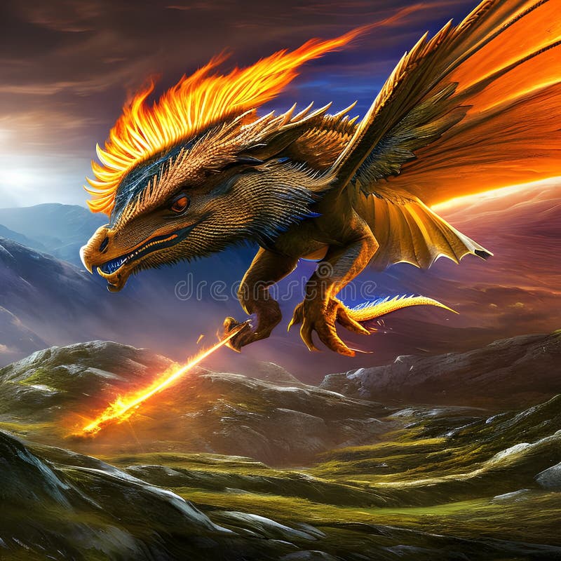 A Mystical Creature, Part-dragon and Part-phoenix, Soaring through a ...