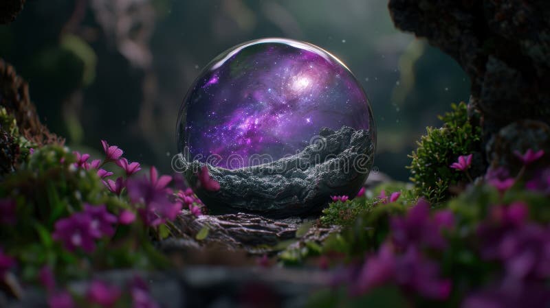 Mystical Crystal Ball in Enchanted Forest Stock Illustration ...
