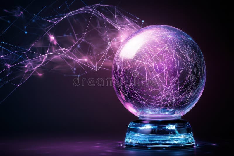 Mystical Crystal Ball with Futuristic Digital Network on Dark ...