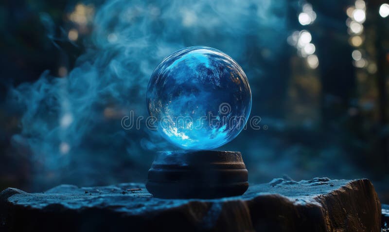 Mystical Crystal Ball Glowing with Blue Light, Surrounded by Ethereal ...
