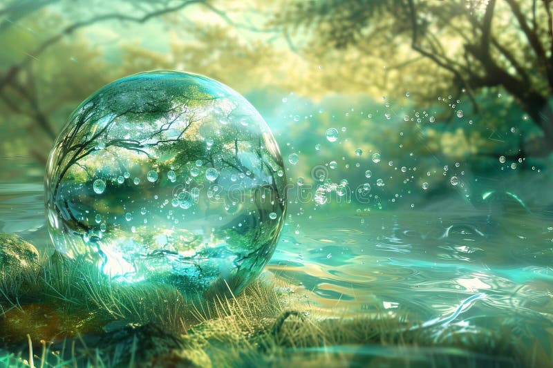 Enchanted Forest Reflection in Crystal Ball Stock Image - Image of ...