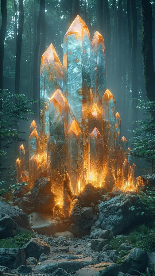 Mystical Crystal Formation in a Forest Stock Illustration ...