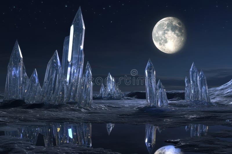 Glowing Crystal Structures Mystical Night Landscape Stock Photos - Free ...