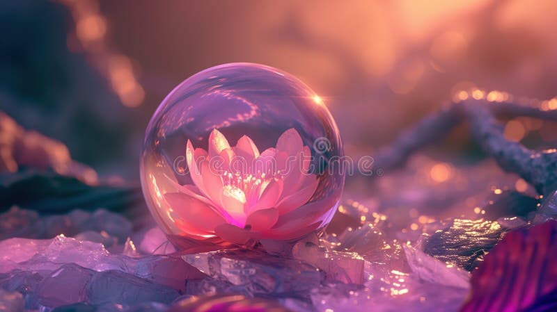 Mystical Crystal Orb with Glowing Flower on Crystal. Generative AI ...