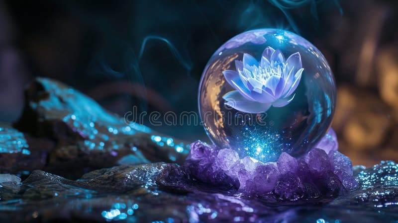 Mystical Crystal Orb with Glowing Flower on Crystal. Generative AI ...