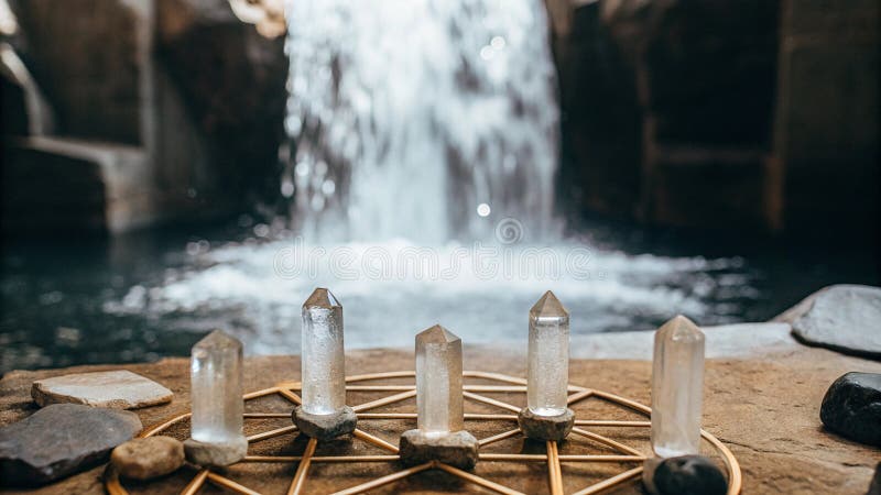 Mystical Crystal Souls Aligned for Spiritual Purity in Serene Waterfall ...