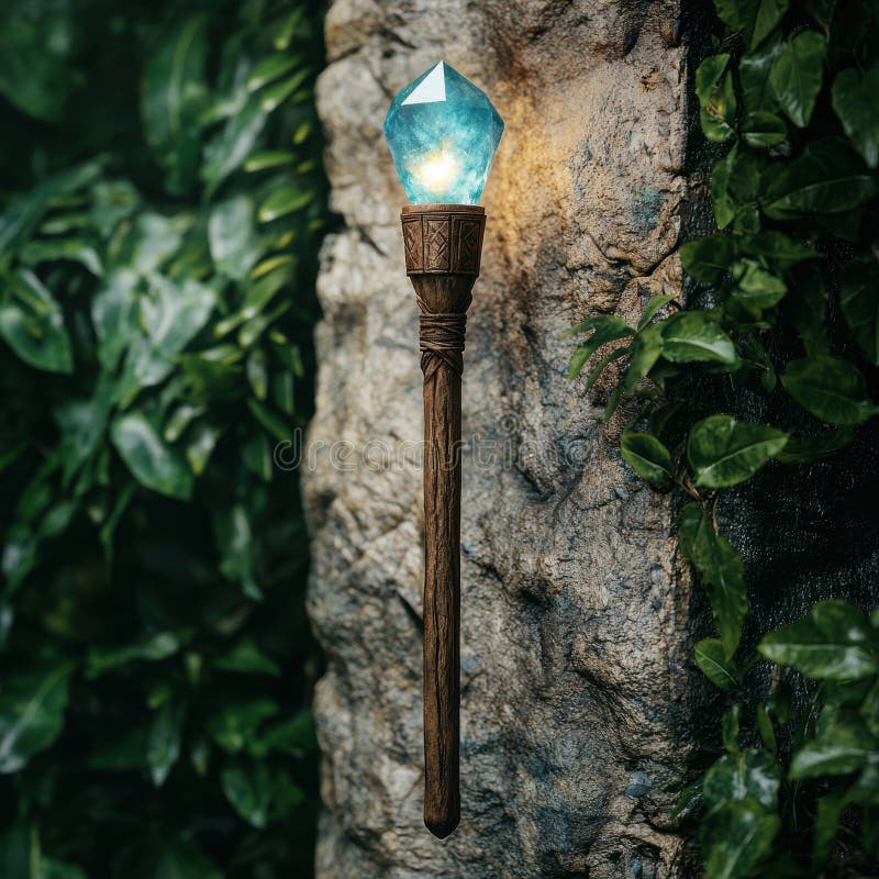 Mystical Crystal Torch in Enchanted Forest Stock Illustration ...