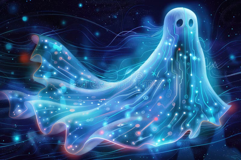 Mystical Cyber Ghost in a Cosmic Digital Fantasy Scene. AI Stock Photo ...
