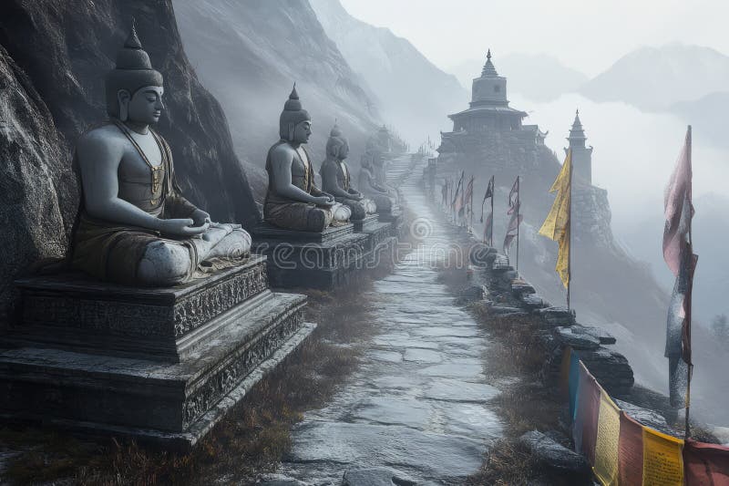 A Mystical 3D Background of an Abandoned Monastery High in the ...