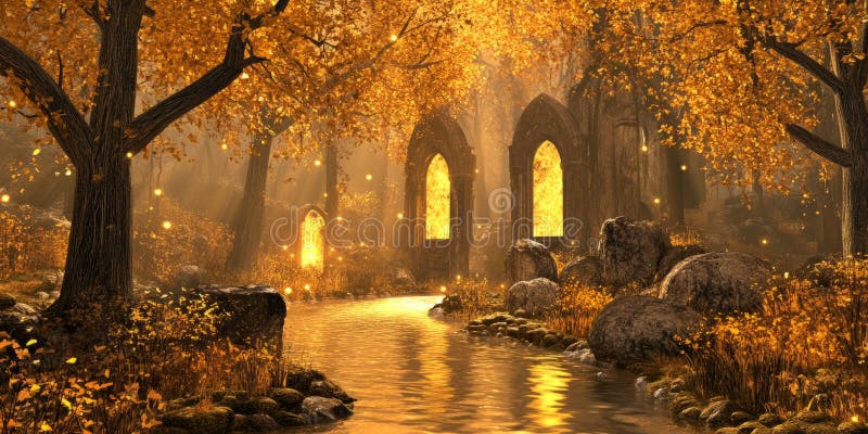 Mystical 3d Background Ancient Elven Sanctuary Deep Luminous Enchanted ...