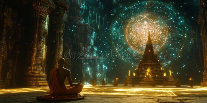 A Mystical 3D Background of a Celestial Temple Floating in Space, Where ...