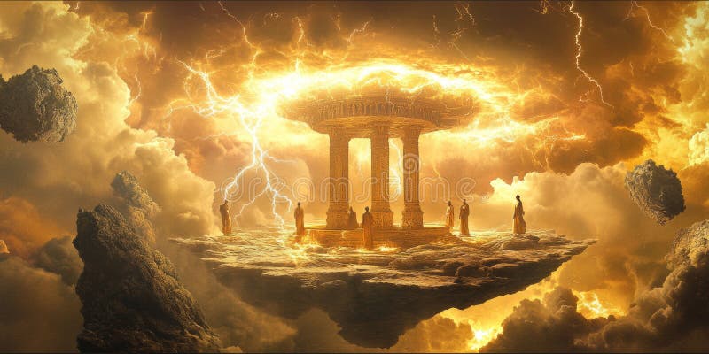 A Mystical 3D Background of a Floating Temple Hidden within a Storm of ...