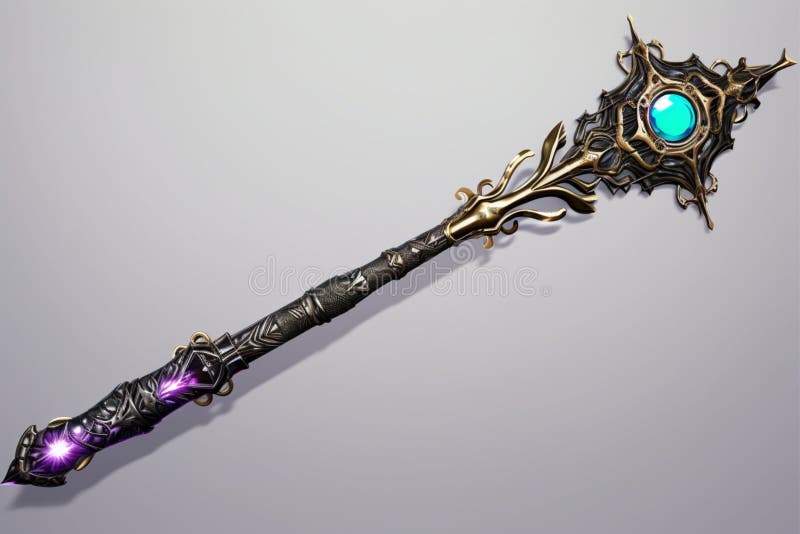 Mystical 3D Render: Magic Staff Weapon Adorned with Precious Stones ...