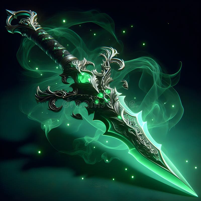 A Mystical Dagger with Green Glow, 3d Render. Stock Illustration ...