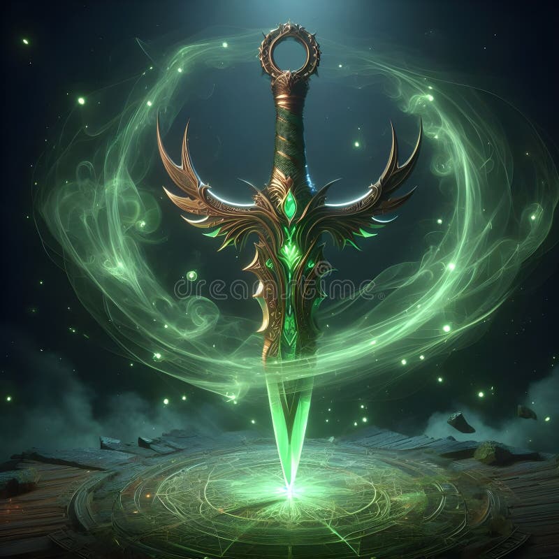 A Mystical Dagger with Green Glow, 3d Render. Stock Illustration ...