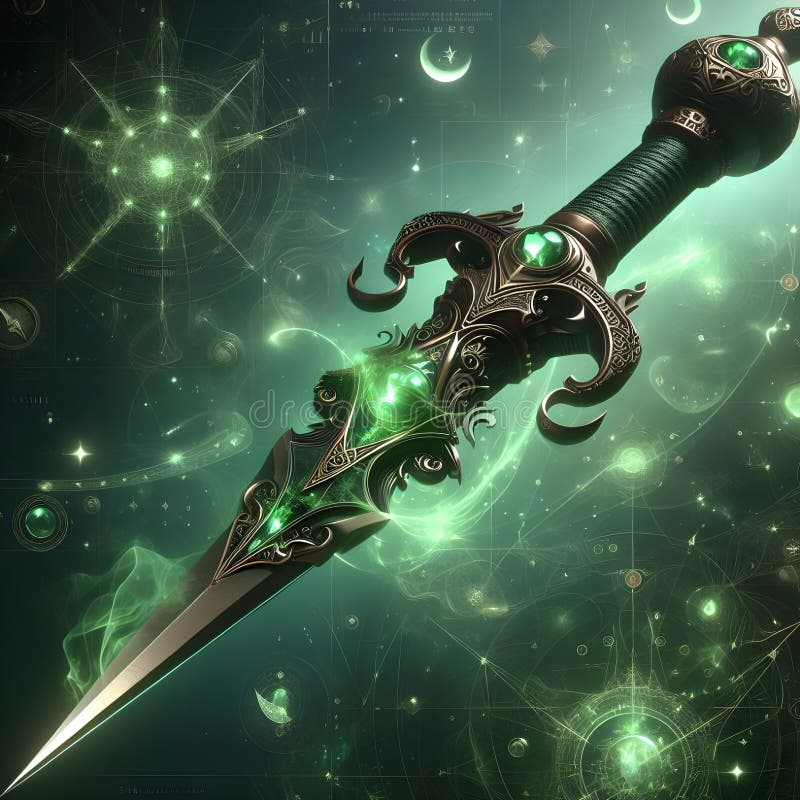 A Mystical Dagger with Green Glow, 3d Render. Stock Illustration ...