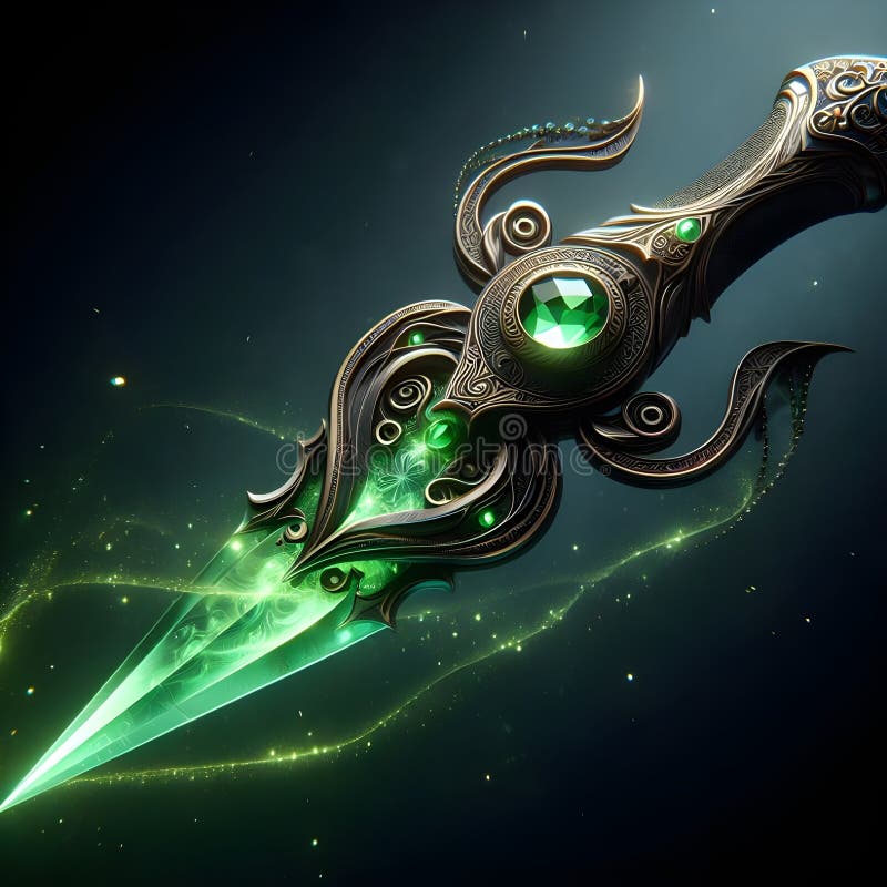 A Mystical Dagger with Green Glow, 3d Render. Stock Illustration ...
