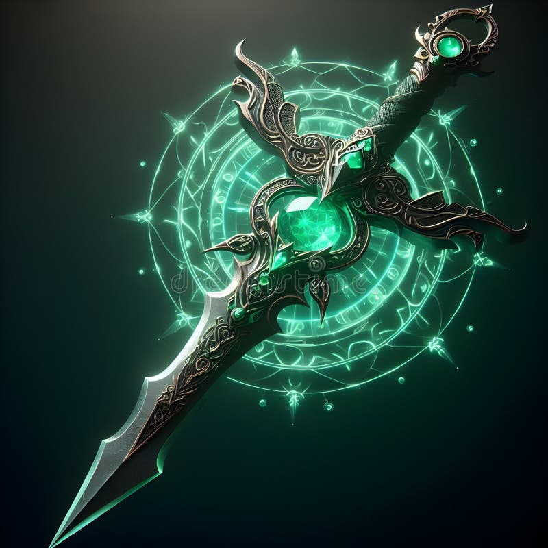 A Mystical Dagger with Green Glow, 3d Render. Stock Illustration ...